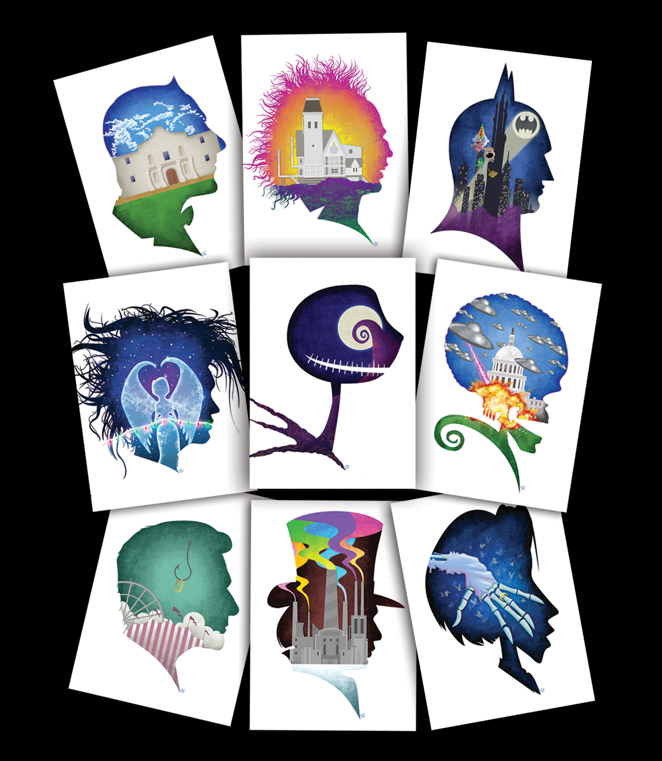 Tim Burton silhouettes mini-print set | Sam Carter Art